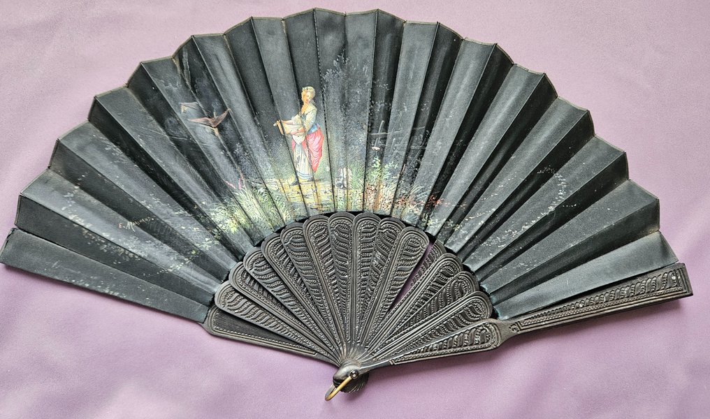 E. Marchand Hand fan - Silk, Blackened wood - Catawiki