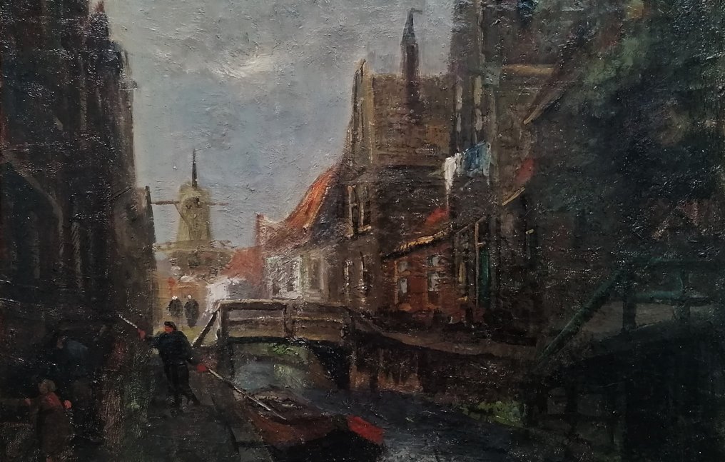Adriaan Christian W. Terhell (1863-1949) - A Dutch city canal view ...