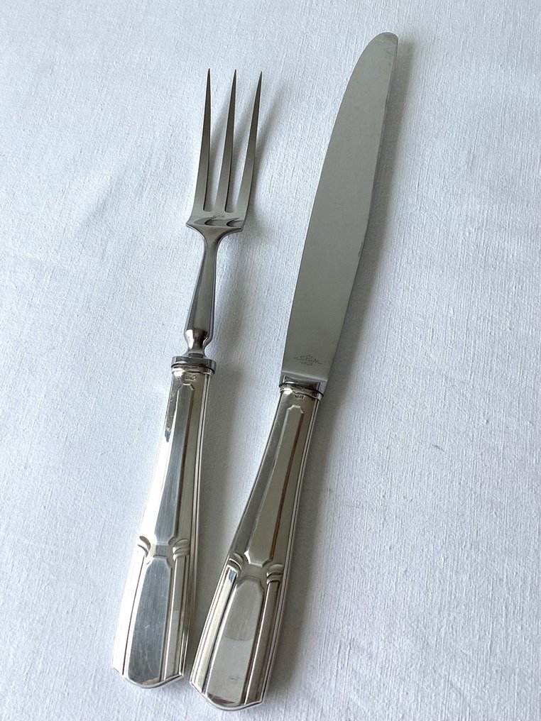 Orfèvrerie SFAM , Élégant verzilverd Art Deco Serveerbestek met grote ...