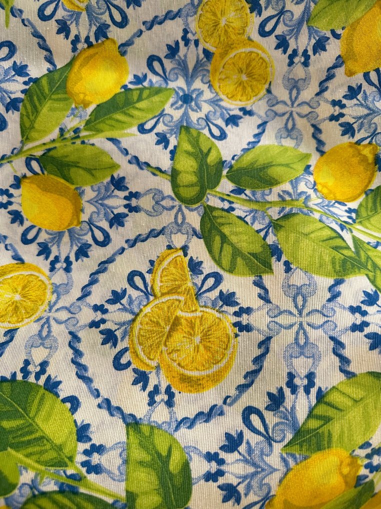 Mediterranean fabric with Capri lemon pattern, Vietri tile motif ...