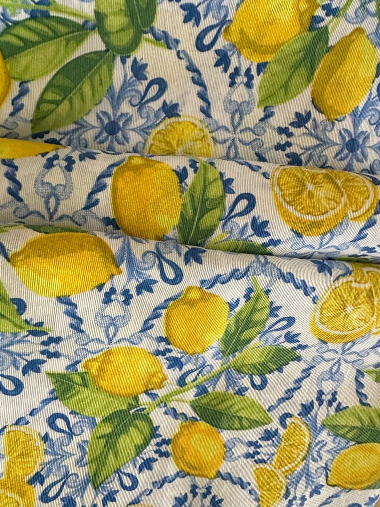 Mediterranean fabric with Capri lemon pattern, Vietri tile motif ...
