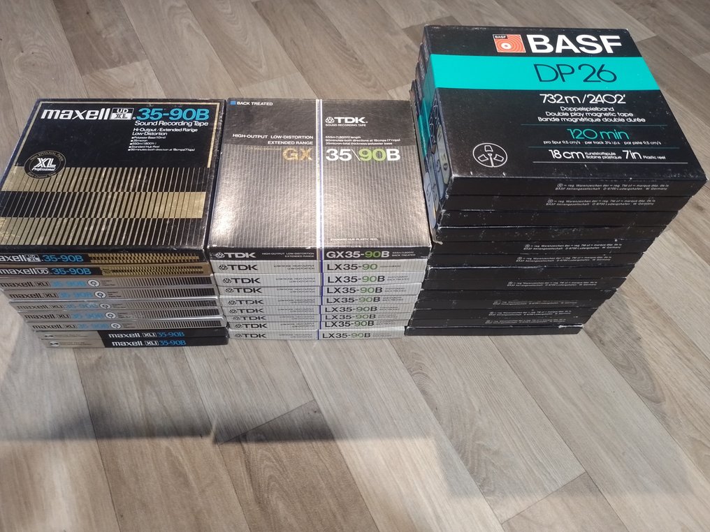 Maxell, TDK, Basf - 18cm reels with tape with storage boxes - Reel to reel audio - Multiple ...