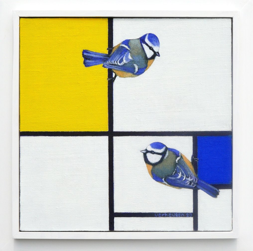 Jos Verheugen - Free after Mondrian, with Blue Tits (M878) - Catawiki