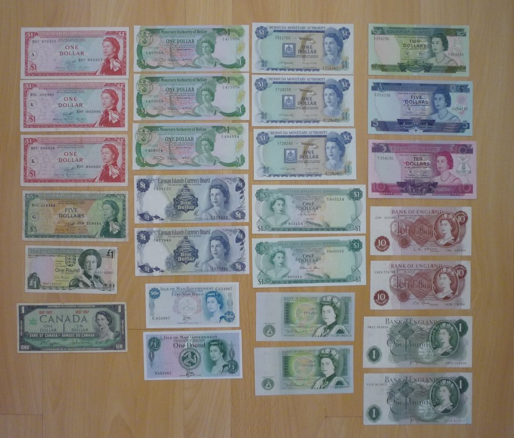 World. - 27 banknotes - all Queen Elizabeth II - various dates (No ...