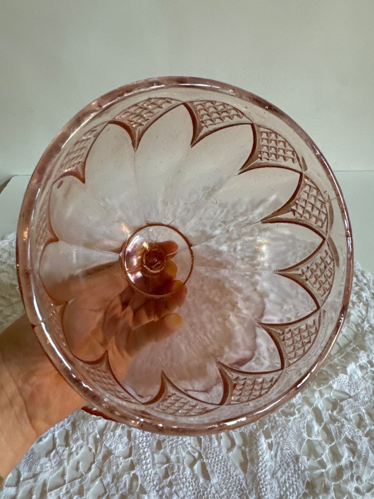 Kitchen container - Antique cheese bell, 1930s' - Pink pressed glass ...