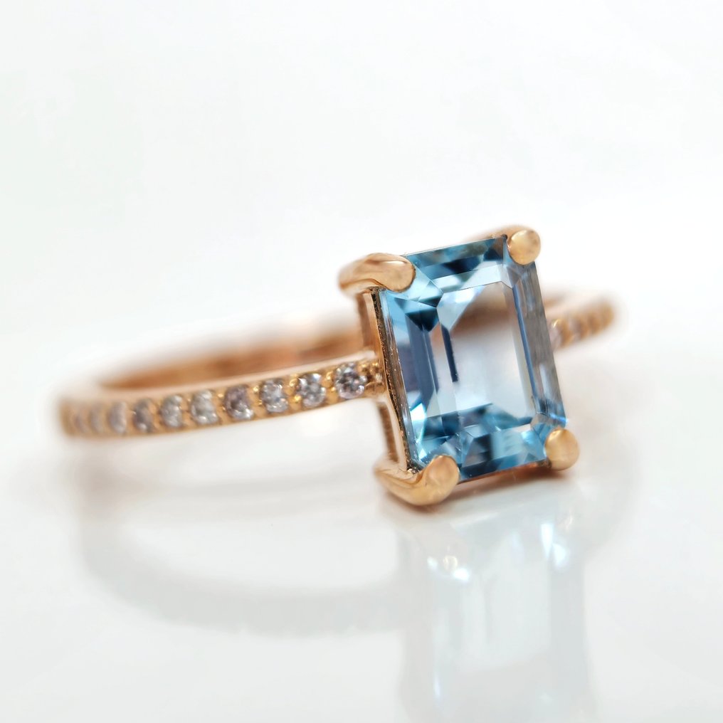 Ring - 14 kt. Rose gold Aquamarine - auction online Catawiki