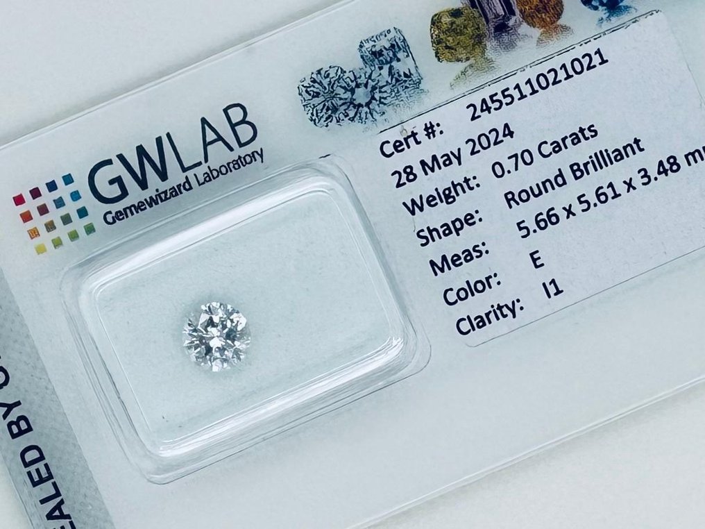 No Reserve Price - 1 pcs Diamond (Natural) - 0.70 ct - Round - E - I1 - Gemewizard Gemological ...