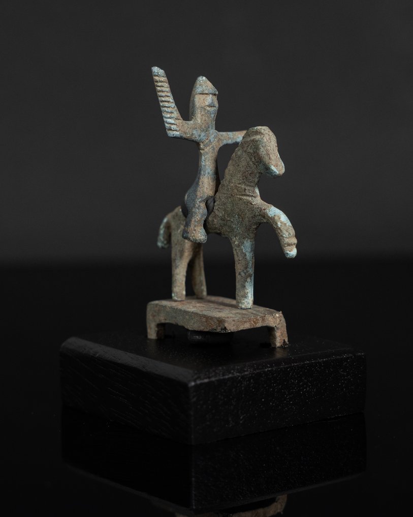 Beeldje - Romeins bronzen beeld van Thracische ruiter, paard met ruiter ...