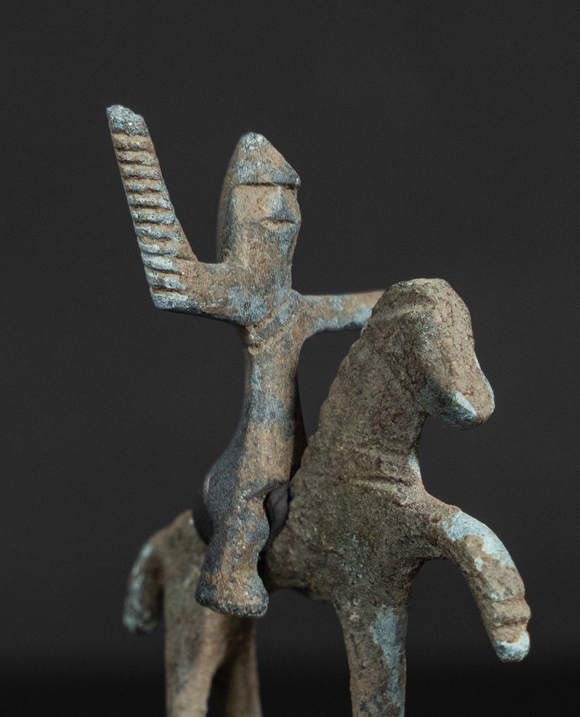Beeldje - Romeins bronzen beeld van Thracische ruiter, paard met ruiter ...