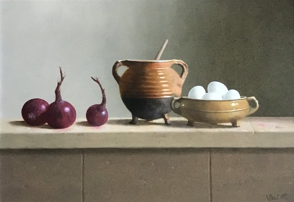 Leo Pors (1952) - Stilleven met rode uien (No reserve) - Catawiki
