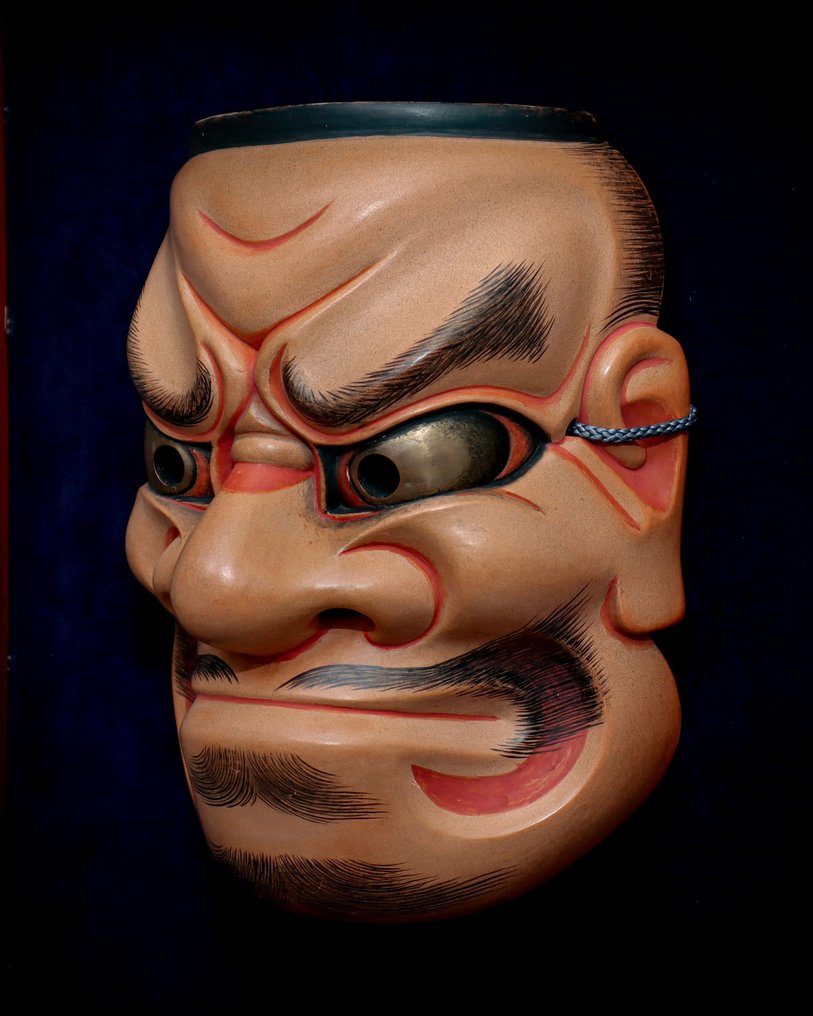Excellent Quality Japan Wooden Noh Mask of Obeshimi (大癋見）with mask bag ...