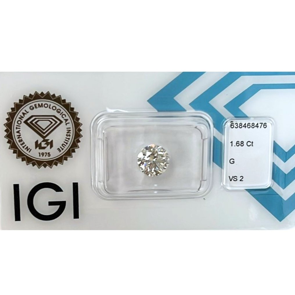 1 pcs Diamante (Natural) - 1.68 ct - Redondo - G - VS2 - International Gemological Institute ...
