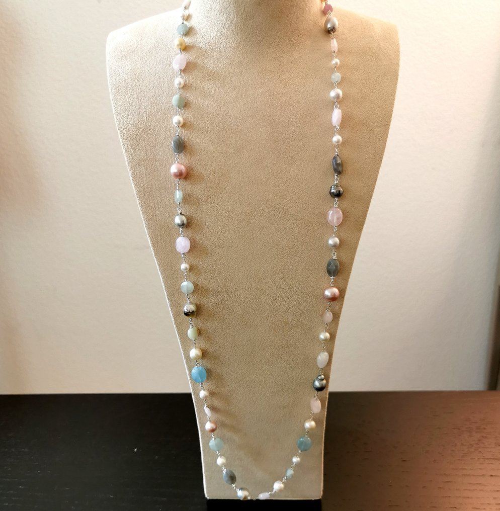 Necklace Silver Pearl - Mixed gemstones - Pastel pearls & stones ...