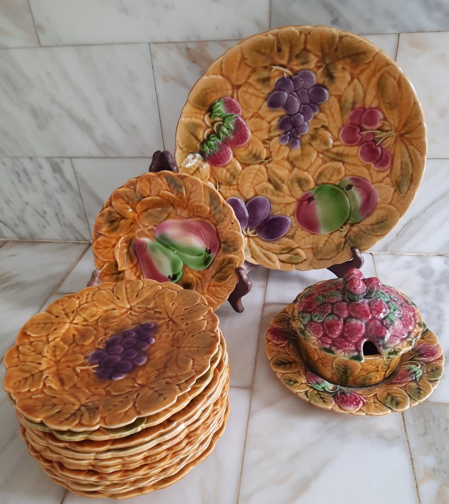 Sarreguemines Barbotine Fruit - Dessert service (12) - Earthenware - Catawiki