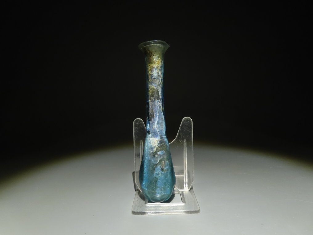 Ancient Roman Glass Flask, 1st - 2nd century AD. 10.4 cm Height. Intact ...