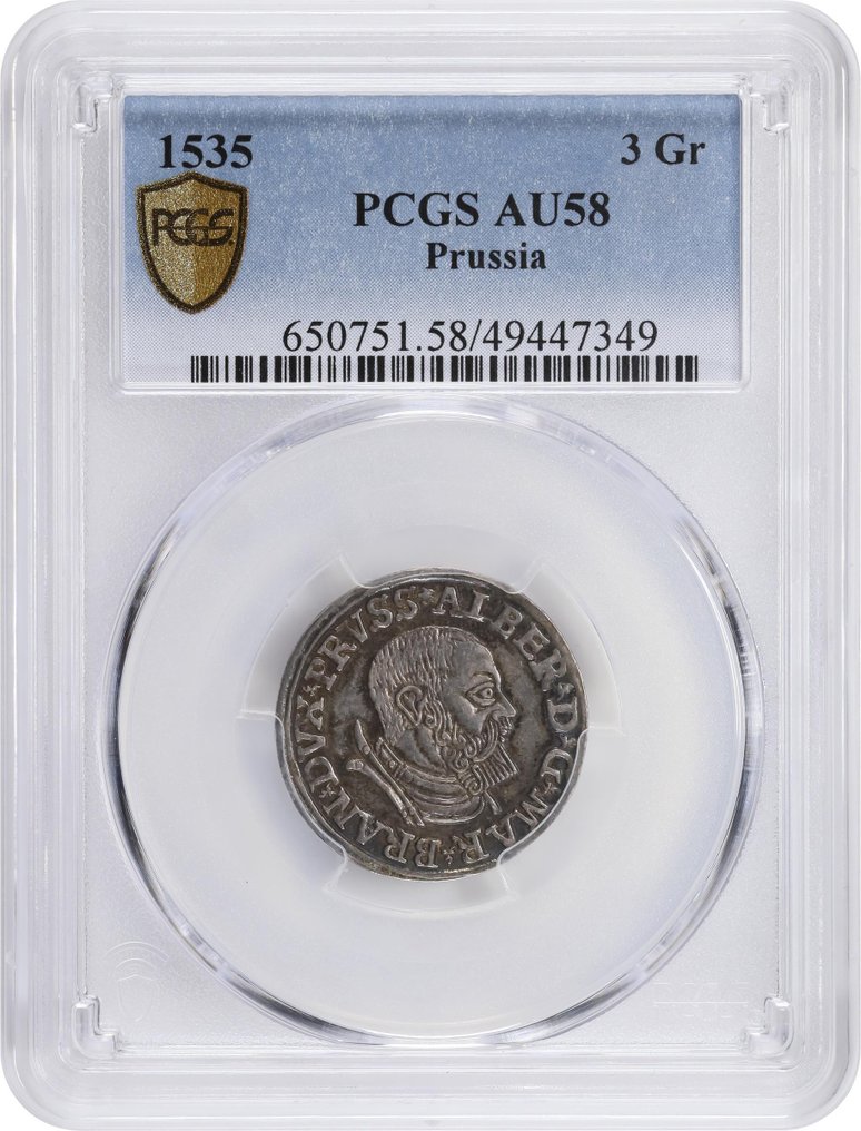 Germany, Prussia Albrecht of Brandenburg (1525 - 1568). 3 Groschen 1535 - PCGS AU58 - auction ...