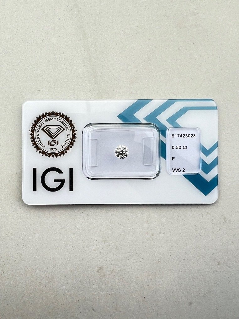 1 pcs Diamond (Natural) - 0.50 ct - Round - F - VVS2 - International Gemological Institute (IGI ...