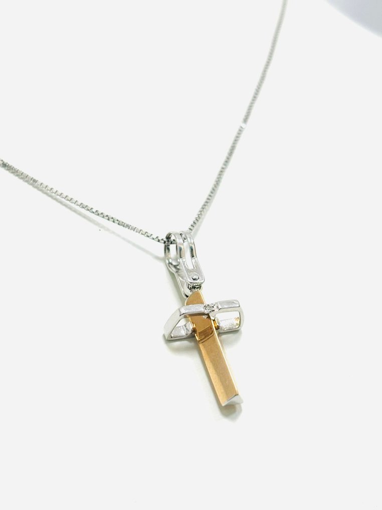 A. Augis - Necklace with pendant - 18 kt. Rose gold, White gold - 0.02ct. tw. Diamond (Natural ...