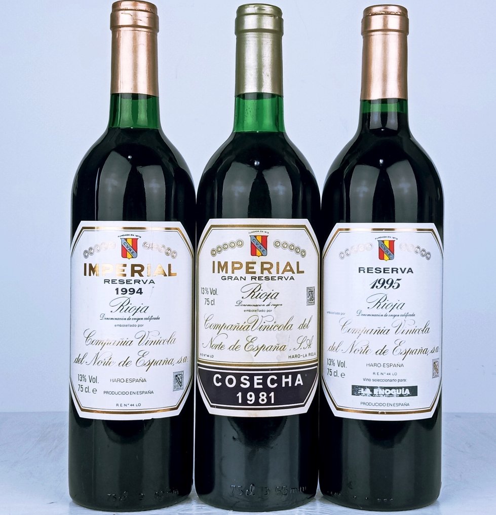 1981 C.V.N.E. Imperial, Gran Reserva, 1994 & 1995 Imperial - Rioja Reserva - 3 Flaskor (0,75L ...