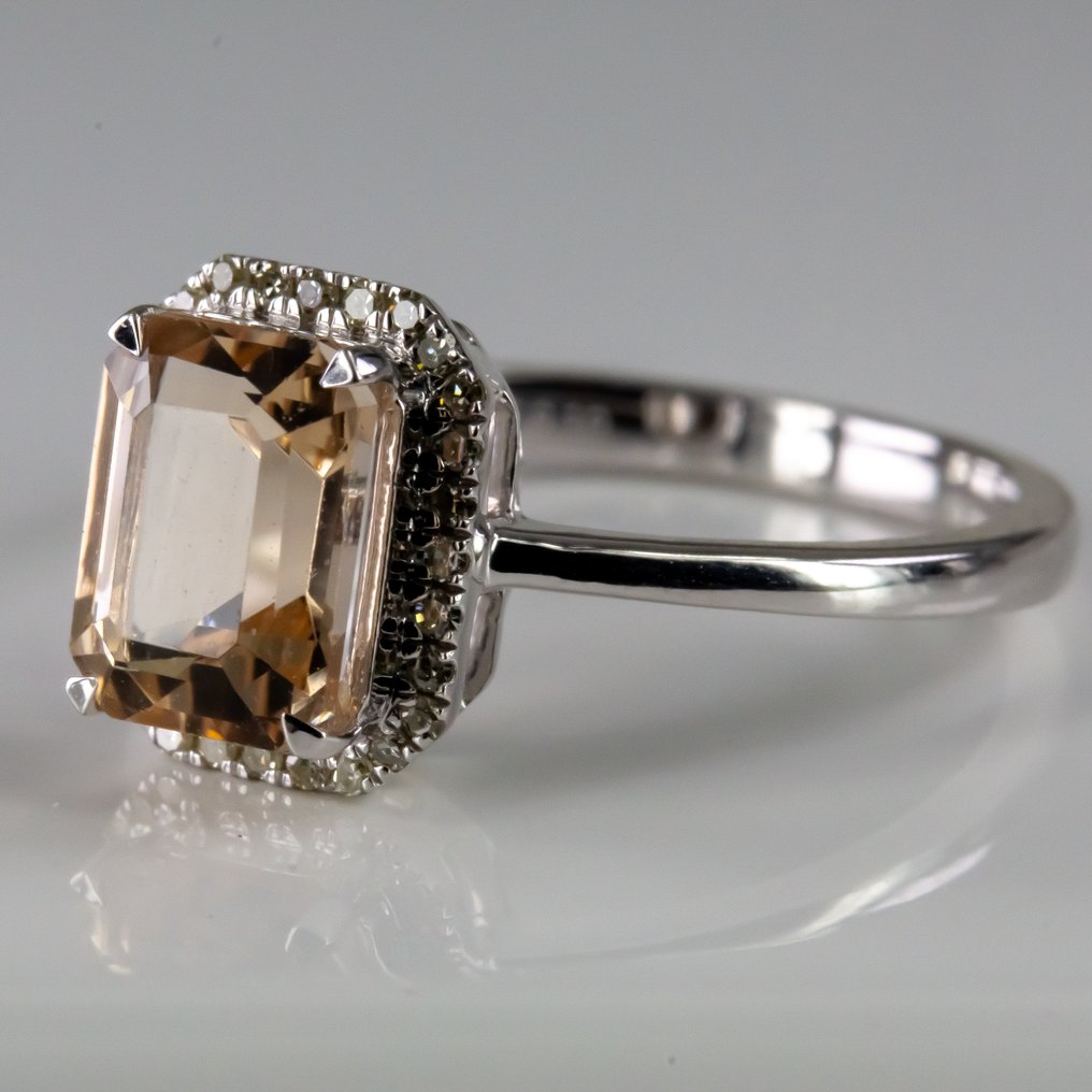 Ring - 14 kt. White gold - 1.68ct. tw. Morganite - Diamond - auction online Catawiki