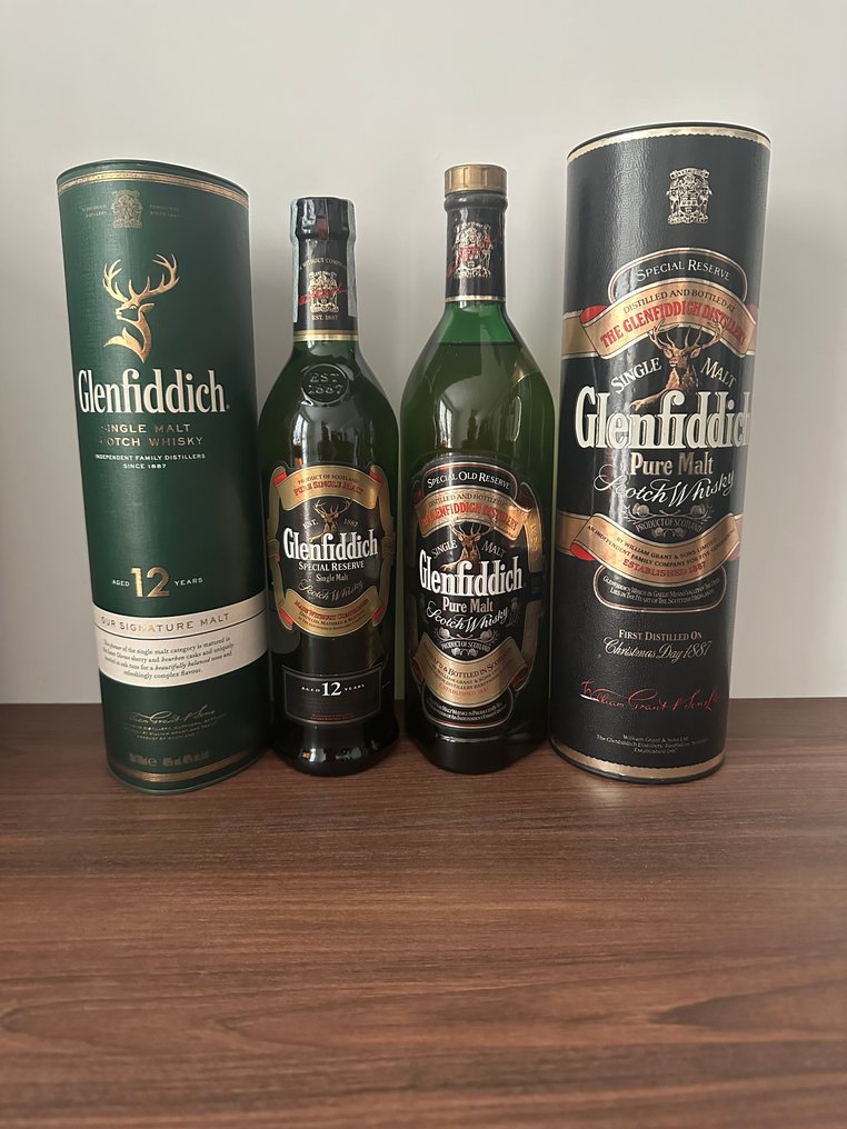 Glenfiddich 12yo & Special Old Reserve - Original bottling - 1 Litre, 70cl - 2 bottles - auction ...