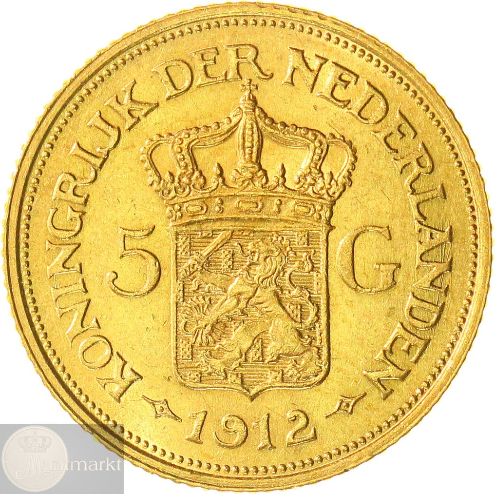 Nederland. Wilhelmina. Gouden vijfje of 5 gulden 1912 - online veiling Catawiki
