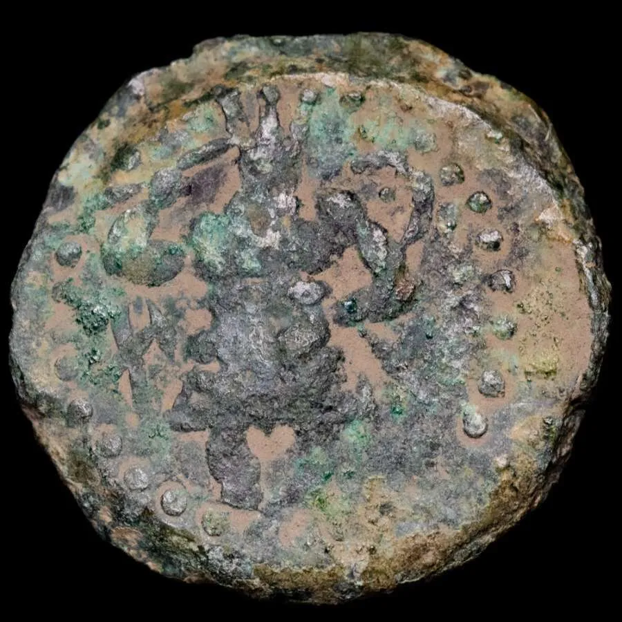 Hispania, Ebusus. anonymous. Semis minted 50-20 a.C. Bes. Punic legend ...