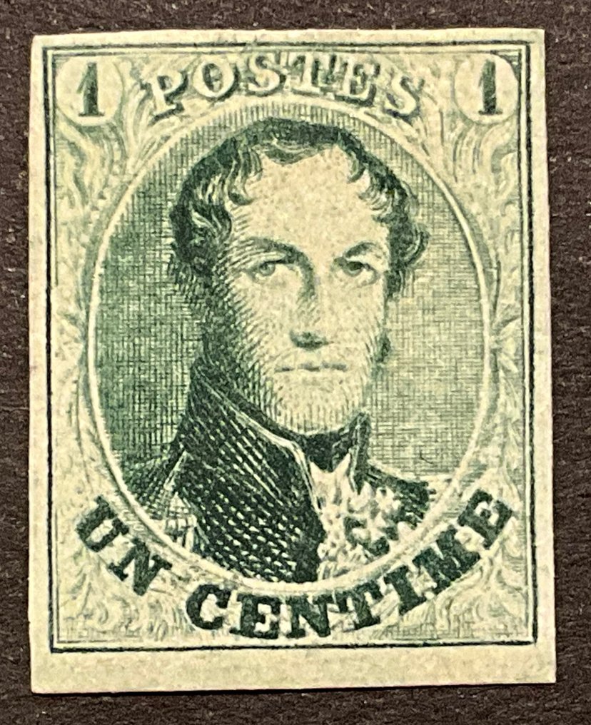 Belgium 1861 - Leopold I - Medallion 9 - 1 centimes Pale green - LUXURY Margins with leaf edge ...