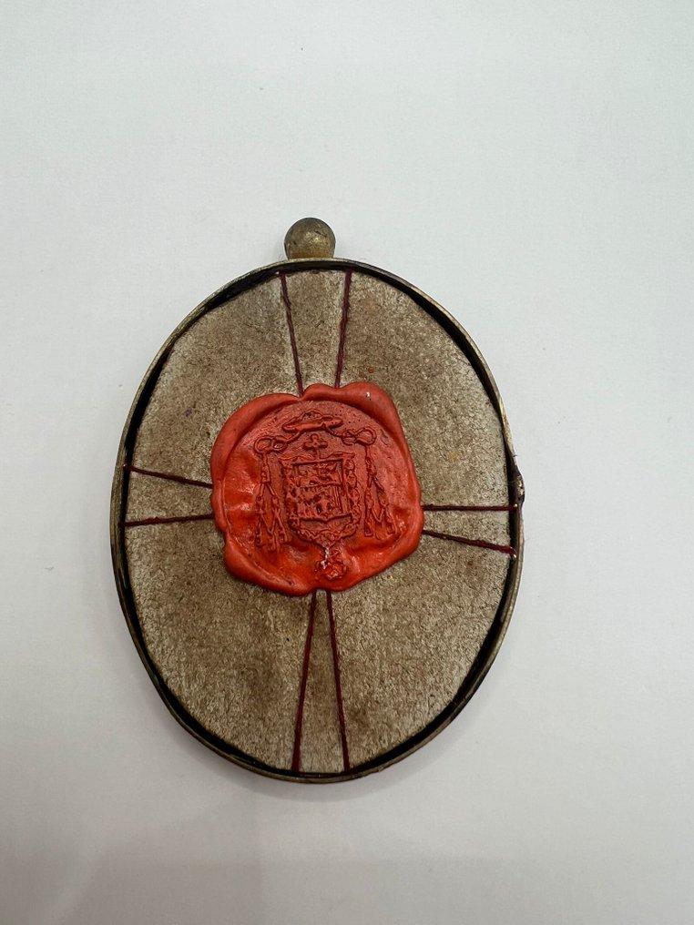 Relic - Bronze, golden scroll - 1850-1900 - St. Thomas Aquinas ...