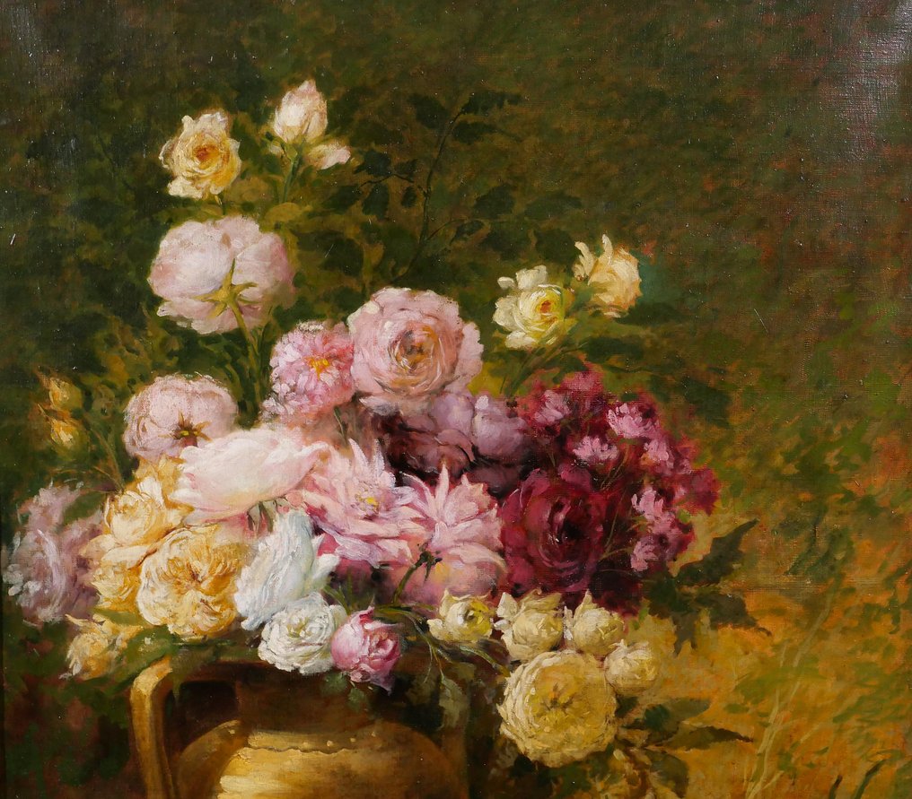 Emile-Henri Laporte (1841-1919) - Still life of flowers (roses ...