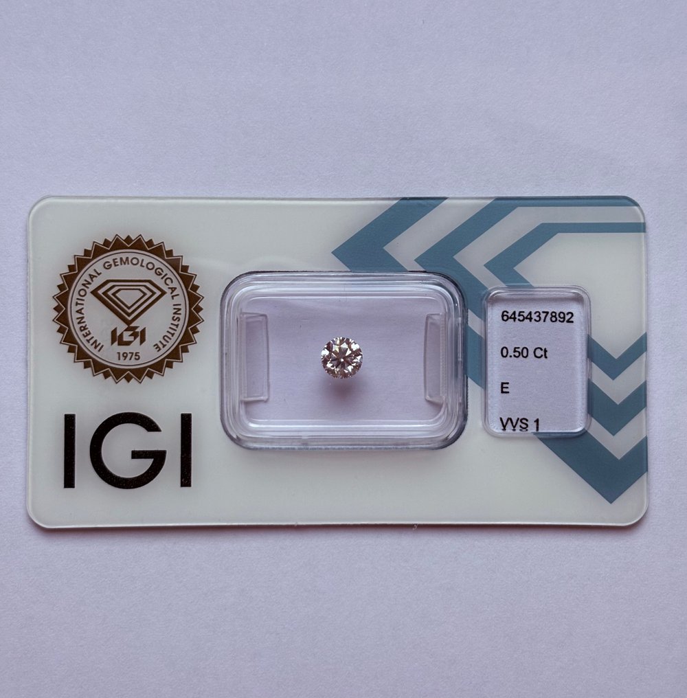 1 pcs Diamond (Natural) - 0.50 ct - Round - E - VVS1 - International Gemological Institute (IGI ...