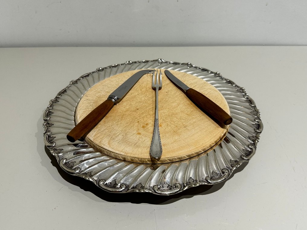 Antique Silver Plated Bread , Cheese Board & two Slice Knife/ Fork ...
