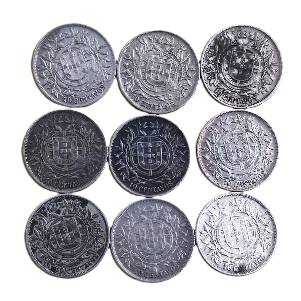 Portugal. Silver 9x 10 Centavos Coins - 23g 1915 (No Reserve Price) - auction online Catawiki