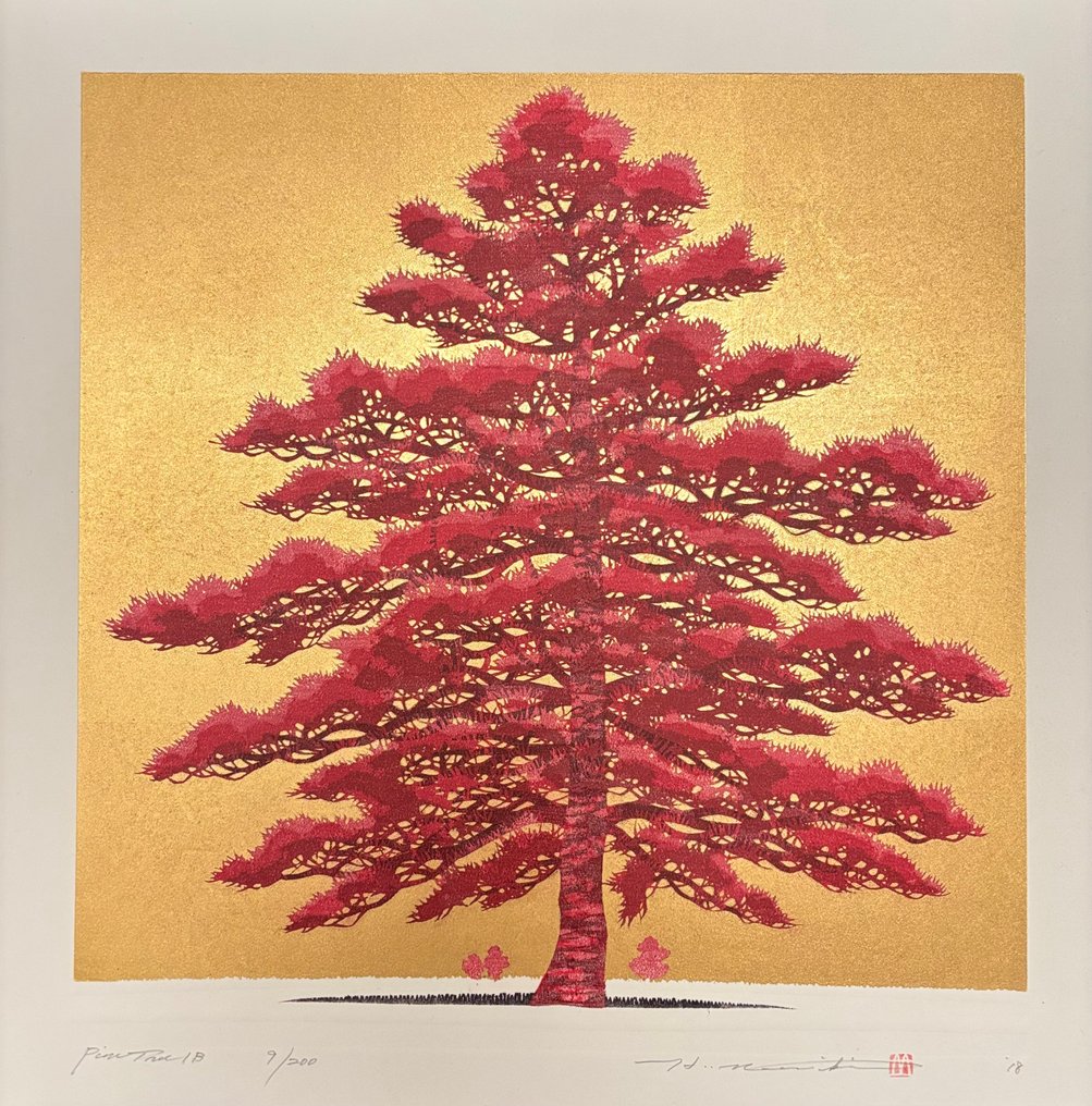 Tree serie: "Pine Tree 1B" (Matsu) - Large size - Gold/Red Edition Limited 9/200 - Hajime Namiki ...