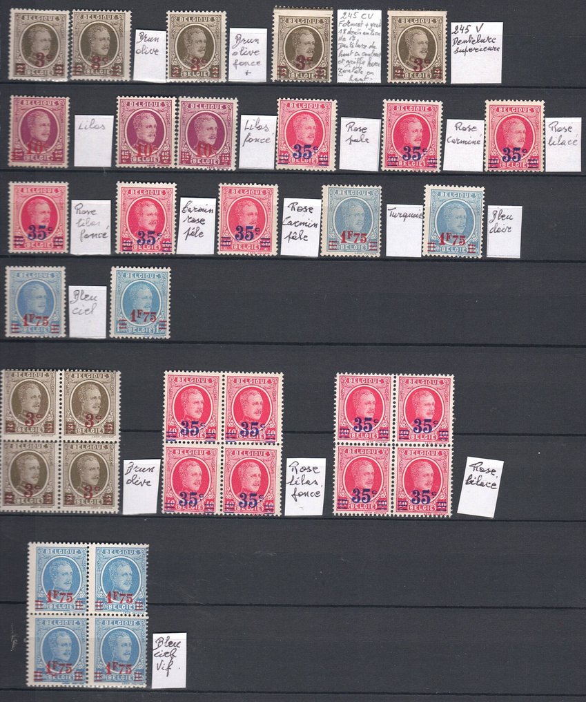België 1927/1929 - Kleurenstudie op deze beide reeksen. - OBP 245/248 & OBP 273/275 - online ...