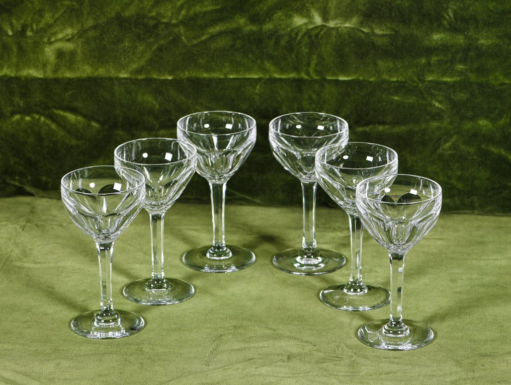 Prachtig lot van 6 antieke kristallen Val Saint Lambert glazen, model ...