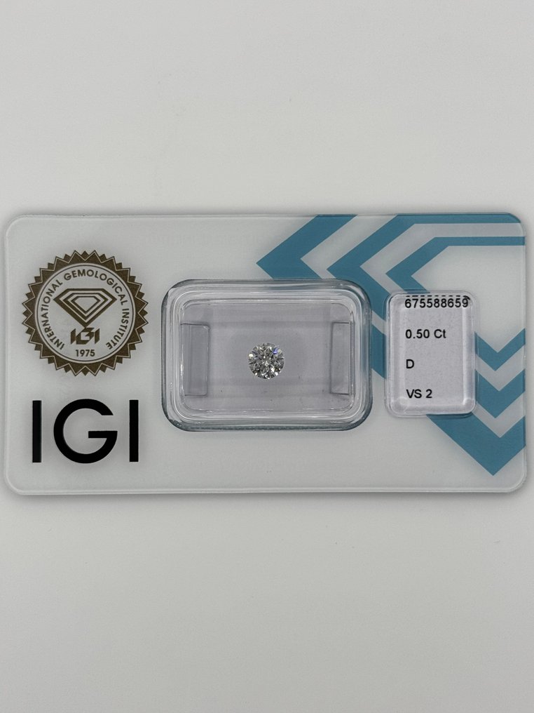 1 pcs Diamond (Natural) - 0.50 ct - Round - D (colourless) - VS2 - International Gemological ...