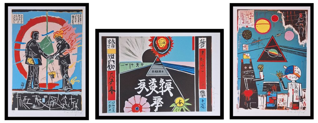 Triptychon Pink Floyd - Tribute series - Icons Reimagined Jean-Michel Basquiat - Beperkte editie ...