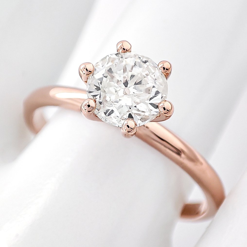 No Reserve Price - Ring - 14 kt. Rose gold - 1.00ct. tw. Diamond (Natural) - IGI Certificate ...