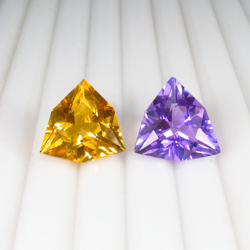 No Reserve Price - 2 pcs Purple, Yellow Amethyst, Citrine - 22.63 ct ...