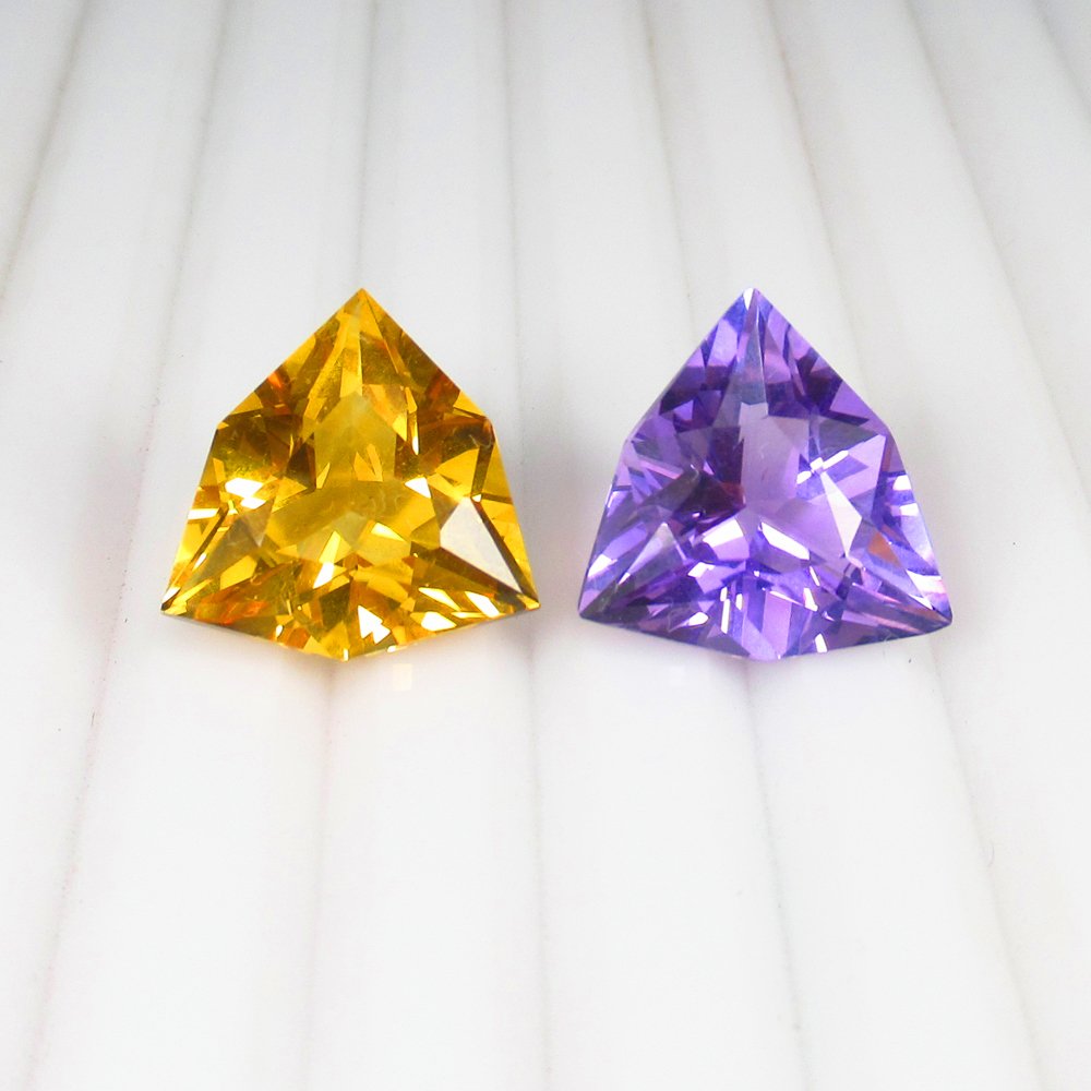 No Reserve Price - 2 pcs Purple, Yellow Amethyst, Citrine - 22.63 ct ...