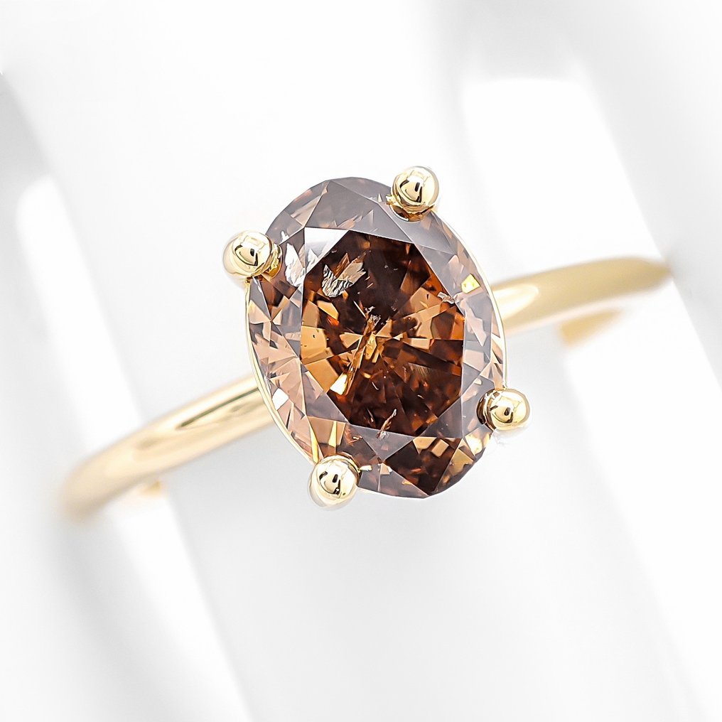 No Reserve Price - Ring - 14 kt. Yellow gold - 1.46ct. tw. Diamond (Natural coloured) - IGI ...