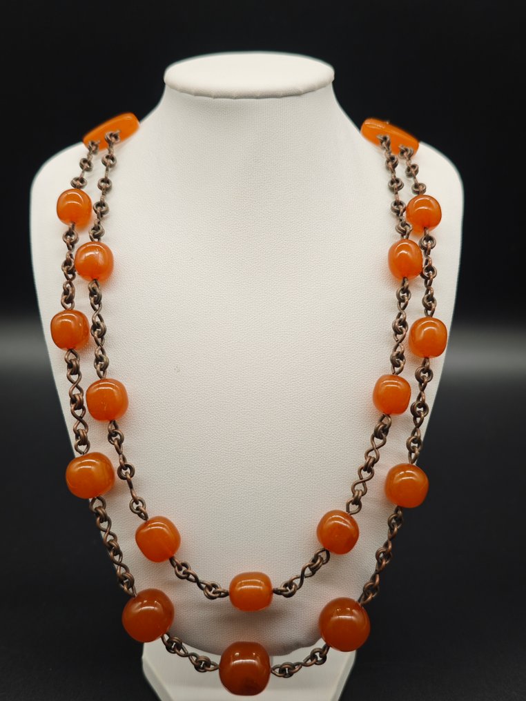 Collar antiguo de ámbar báltico color miel, 68 cm, 54,2 g - Ámbar ...