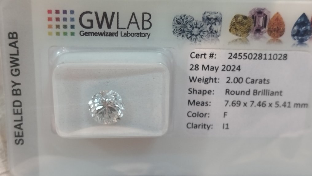 1 pcs Diamond (Natural) - 2.00 ct - Round - F - I1 - Gemewizard ...