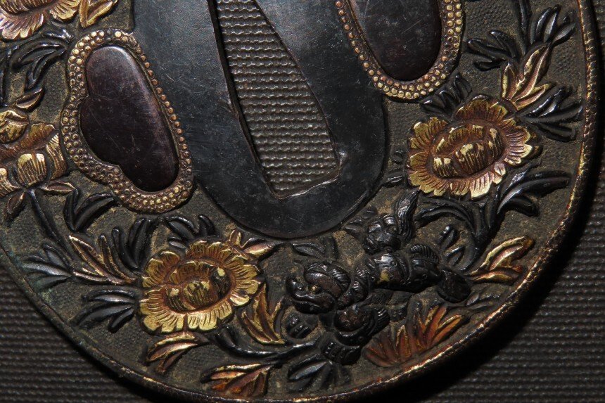 Katana - shakudo - Daito Shakudo Nanako Poeny Tsuba : C4-663 - Japan ...