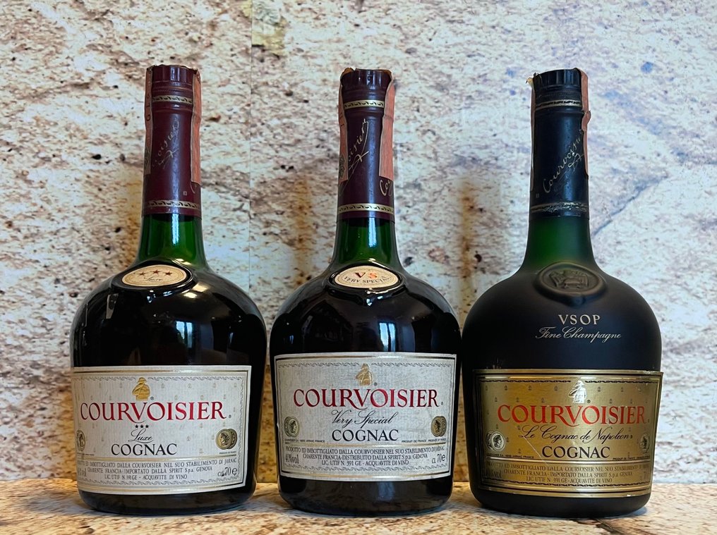 Courvoisier - VSOP Fine Champagne + 3 Star Luxe + Very Special Cognac - b. 1980s, 1990s - 70cl ...