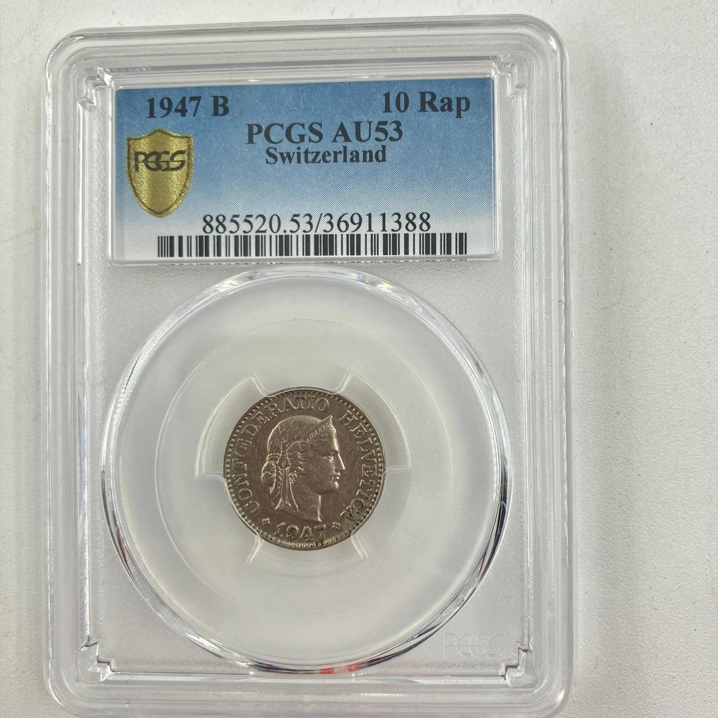 Switzerland. 10 Rap Coin (Libertas Series) - PCGS Certified (AU53) 1947 ...