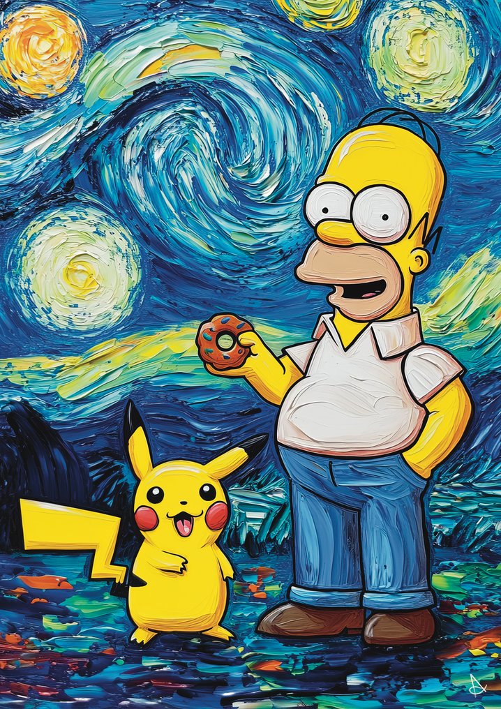 ANDREA DI MARTINO (ANDSAL MCMXCI) - Pikachu & Homer - Van Gogh Tribute Pokemon & The Simpson ...