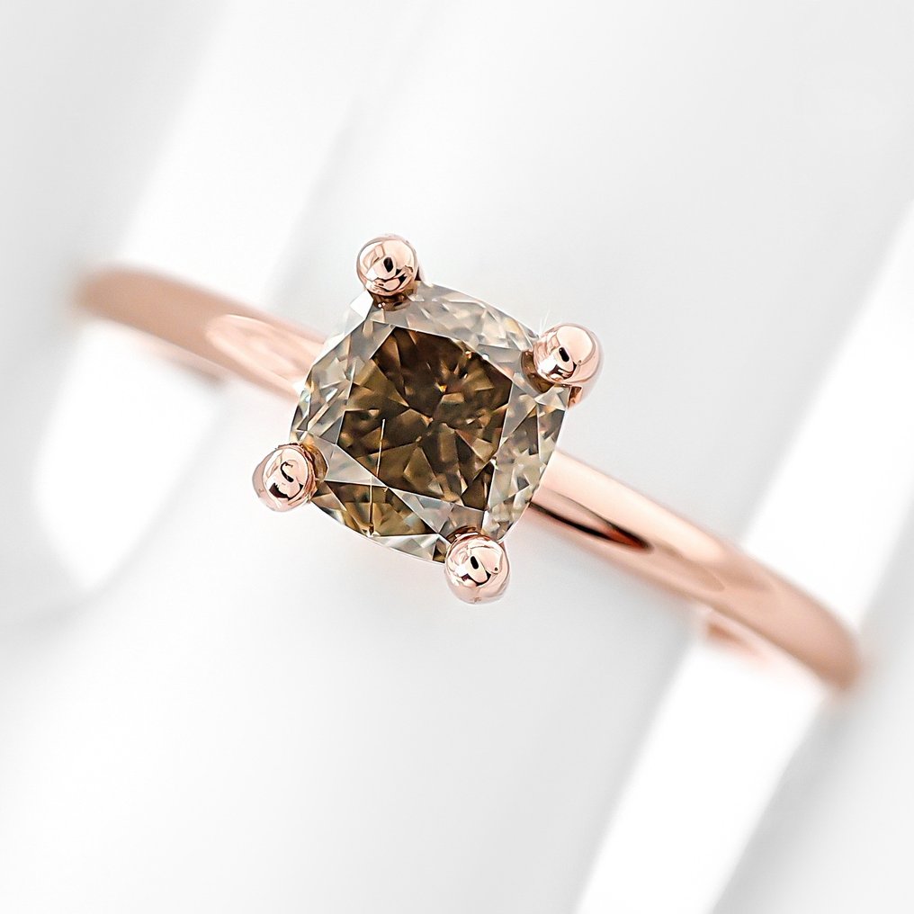 No Reserve Price - Ring - 14 kt. Rose gold - 1.02ct. tw. Diamond (Natural coloured) - IGI ...