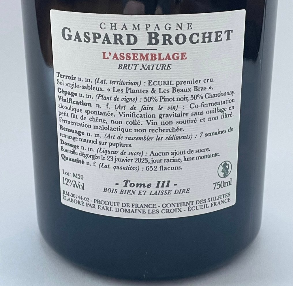 Gaspard Brochet, Gaspard Brochet PN + CH - Tome III - Champagne Brut Nature - 1 Bottle (0.75L ...